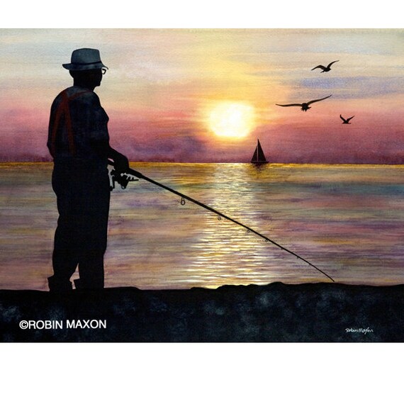 Fisherman Sunset Silhouette