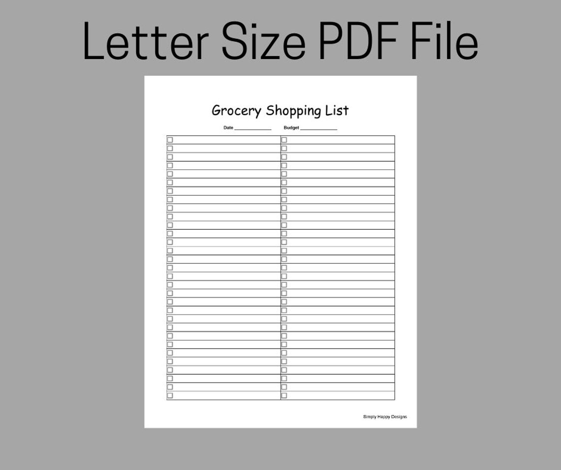 Grocery Shopping List Printable - PDF - Letter Size - Etsy