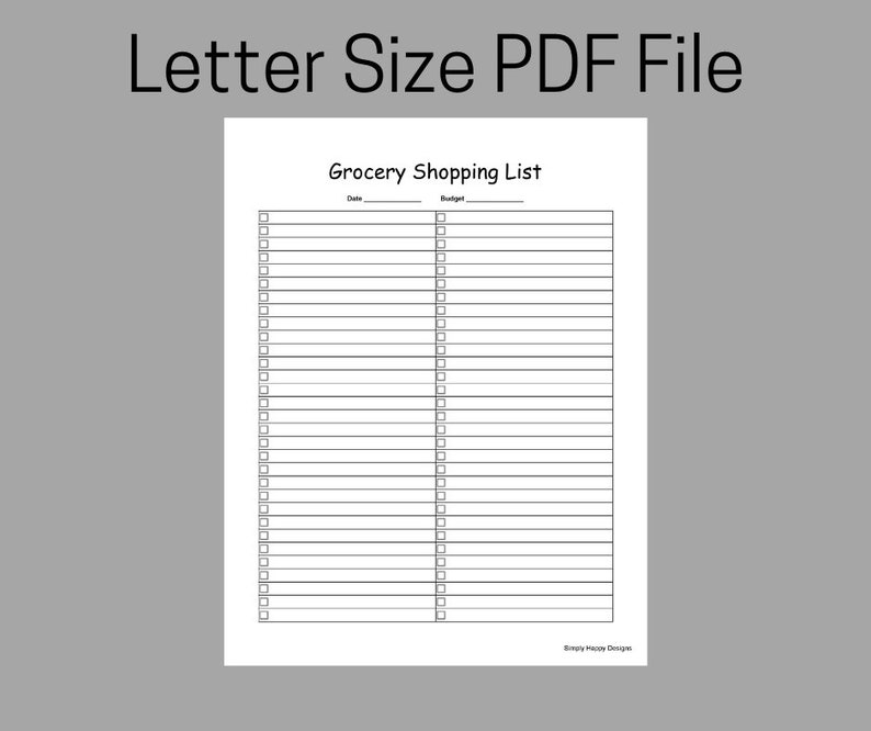 Grocery Shopping List Printable - PDF - Letter Size - Etsy