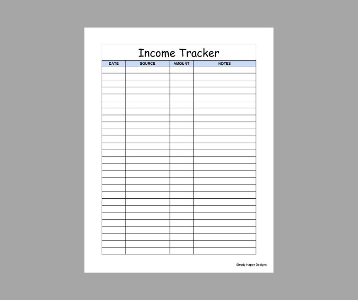 Income Tracker Printable - PDF - Letter Size - Etsy