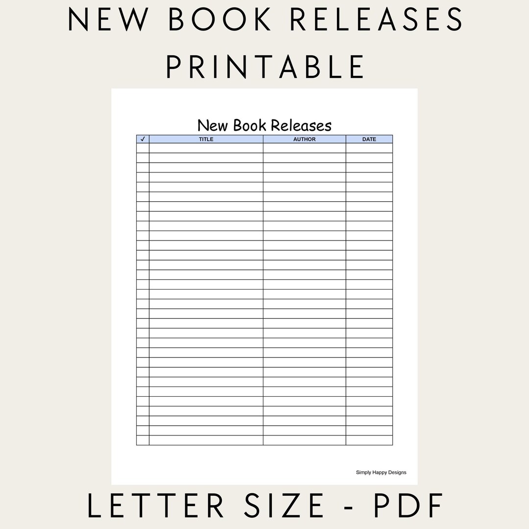 New Book Releases Printable, PDF, Letter Size, Book Tracker, to Be Read ...