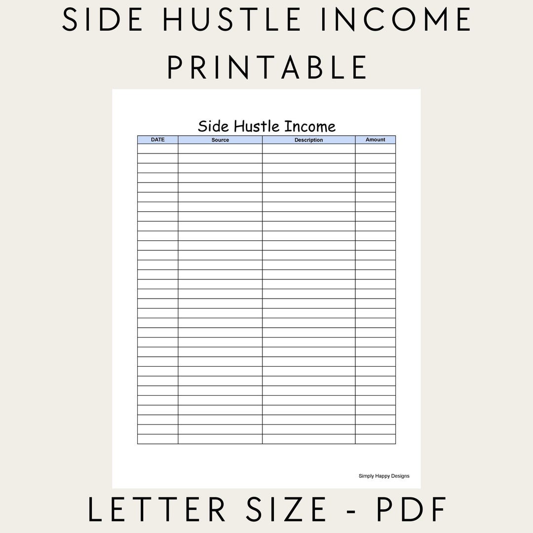 Side Hustle Income Tracker Printable - PDF - Letter Size - Etsy