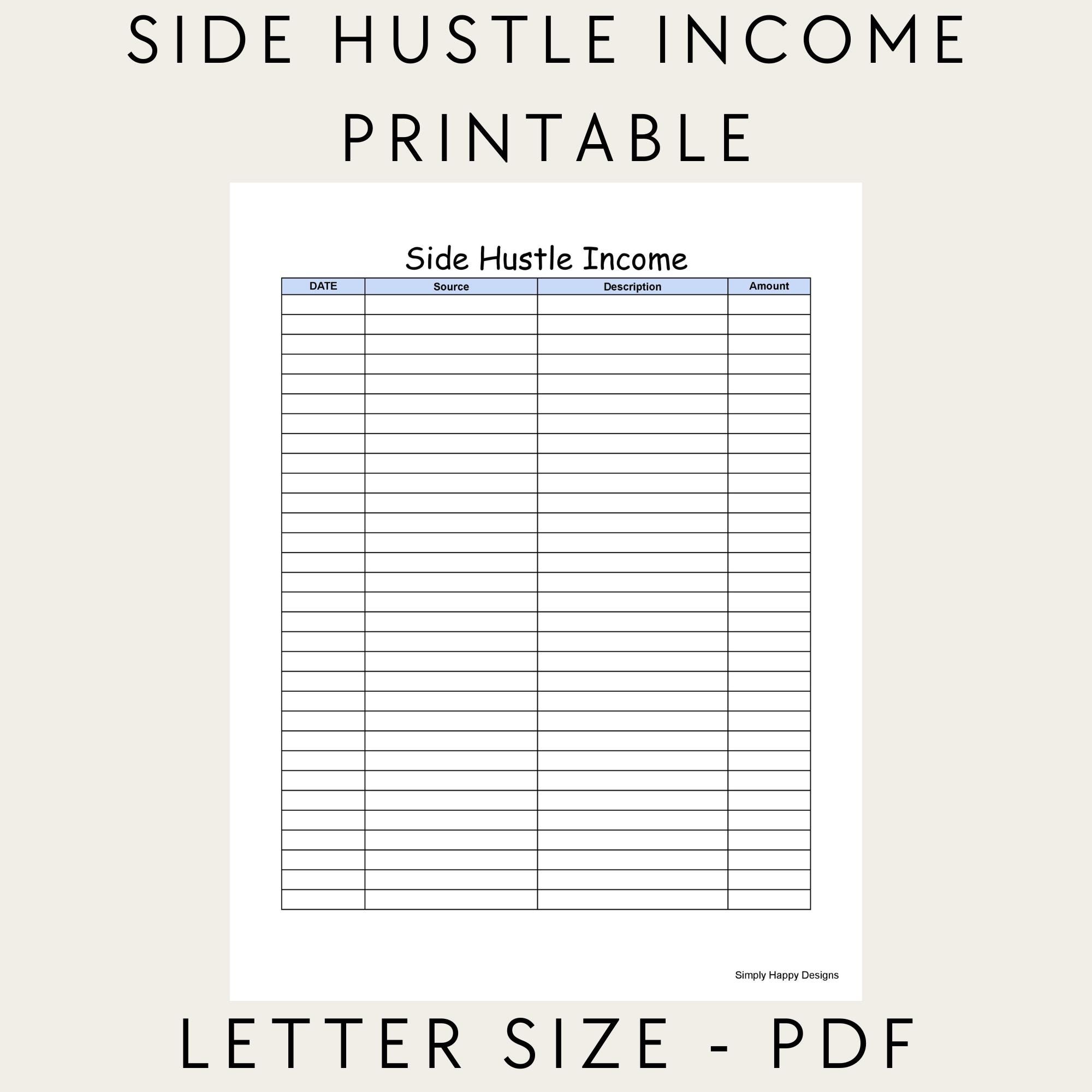 Side Hustle Income Tracker Printable - PDF - Letter Size - Etsy