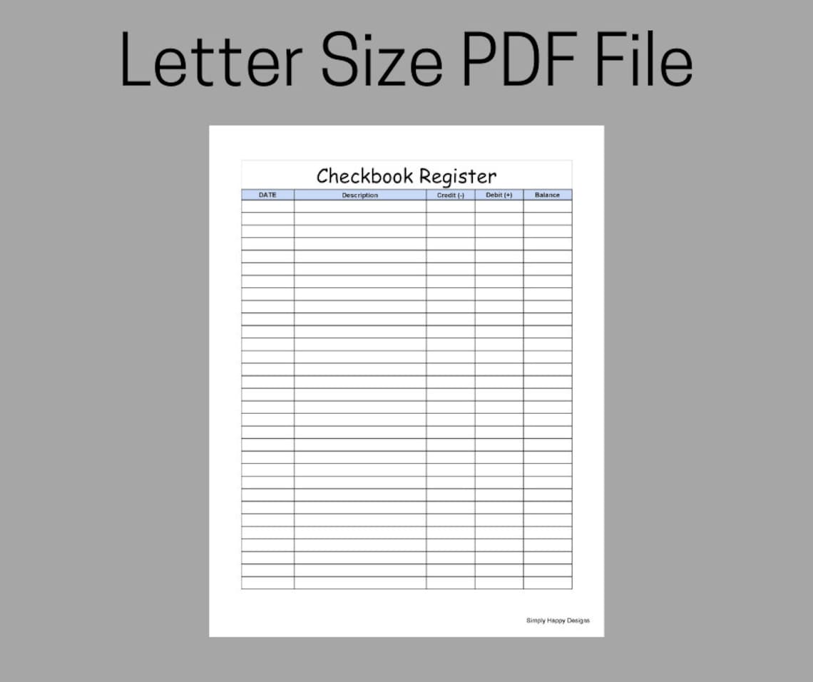 Checkbook Register Printable - PDF - Letter Size - Finance Tracker ...