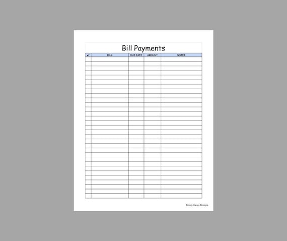 Bill Payment Tracker PDF Letter Size | Etsy