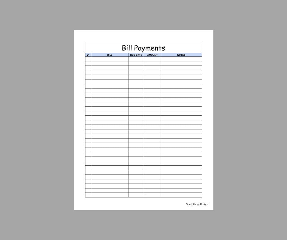 Bill Payment Tracker - PDF - Letter Size - Etsy