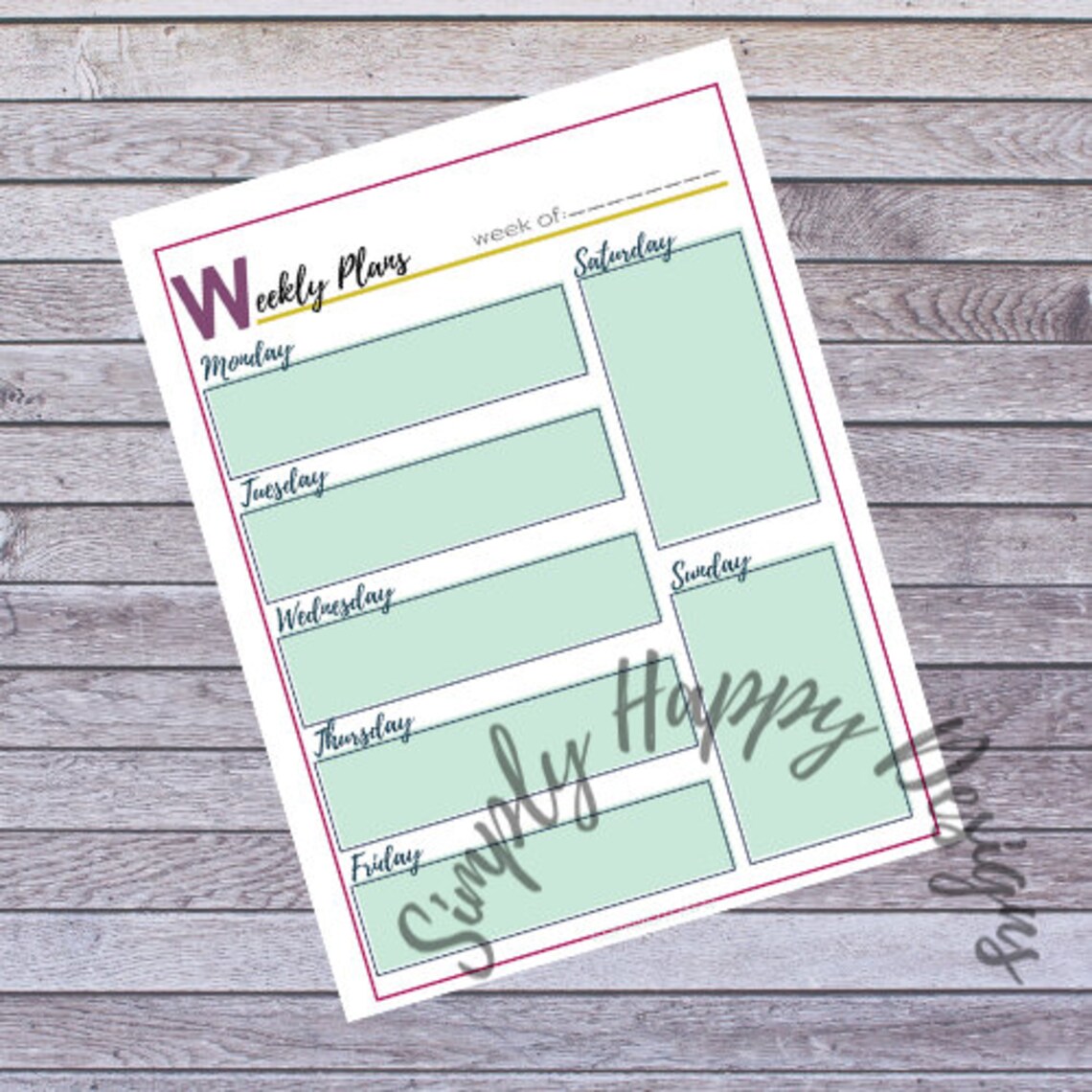 Weekly Planner Printable, Print at Home, Weekly Plans, US Letter 8.5" X ...