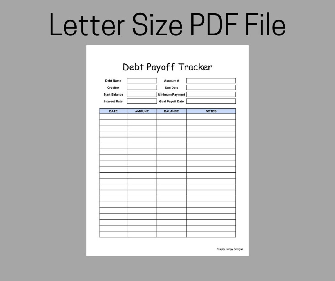 Debt Payoff Tracker Printable - PDF - Letter Size - Etsy