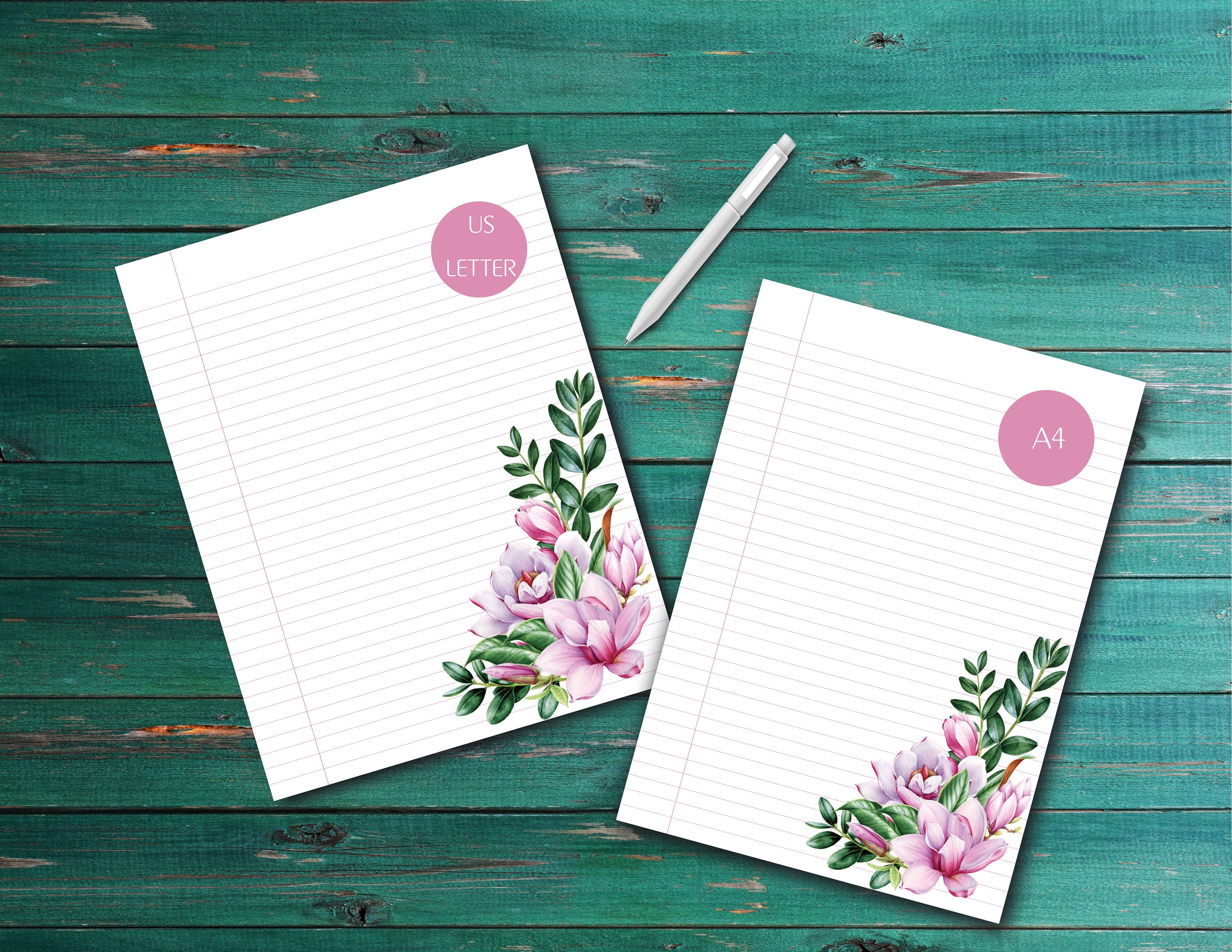 Printable Magnolias Unlined, College-ruled & Journal Style Paper - Etsy