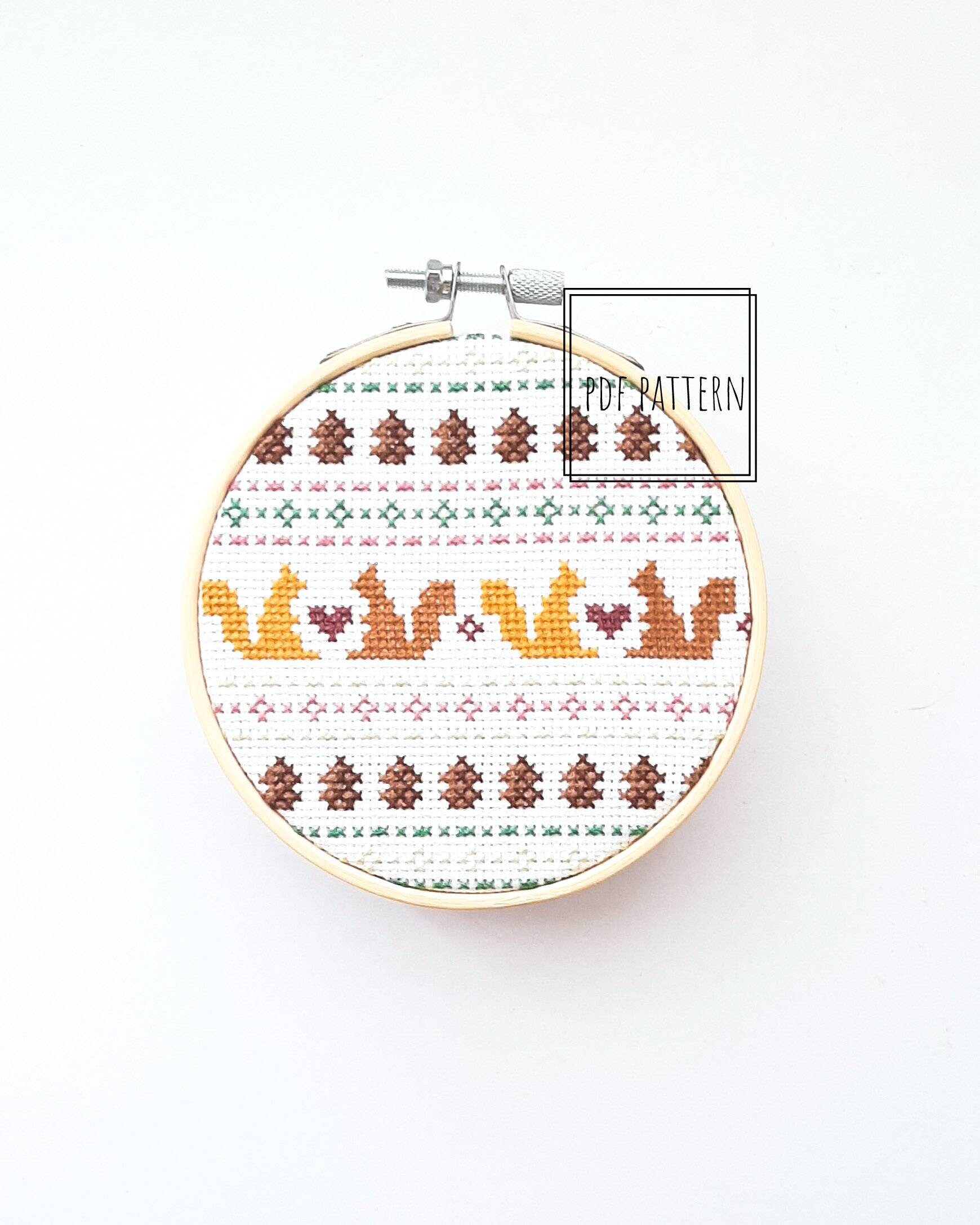 Squirrel cross stitch pattern / pine cone border cross stitch | Etsy