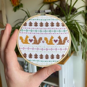 Squirrel Cross Stitch Pattern / Pine Cone Border Cross Stitch / Counted ...
