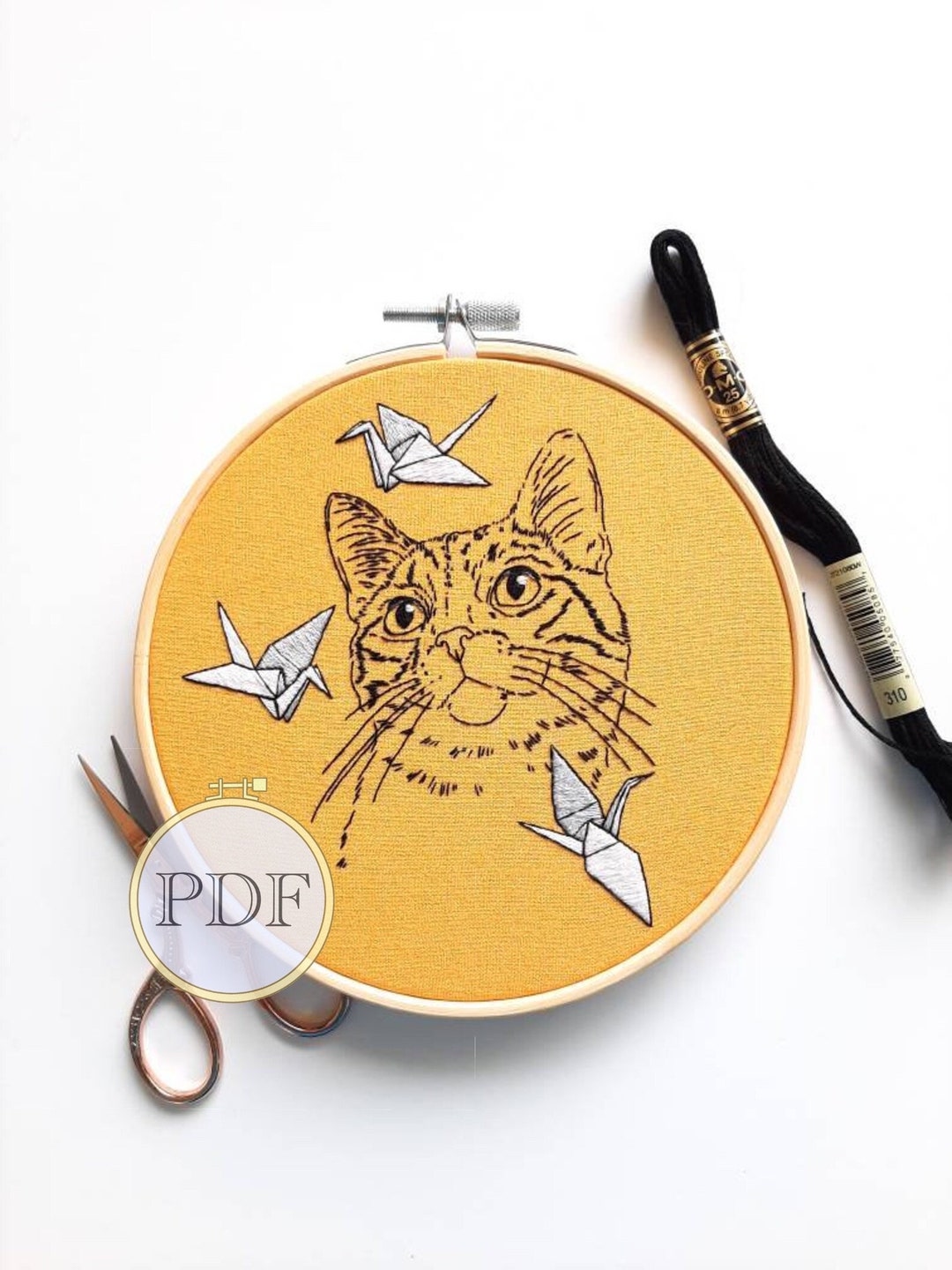 Paper Cranes and Cats Embroidery Pattern: Modern DIY (PDF Digital) - Etsy