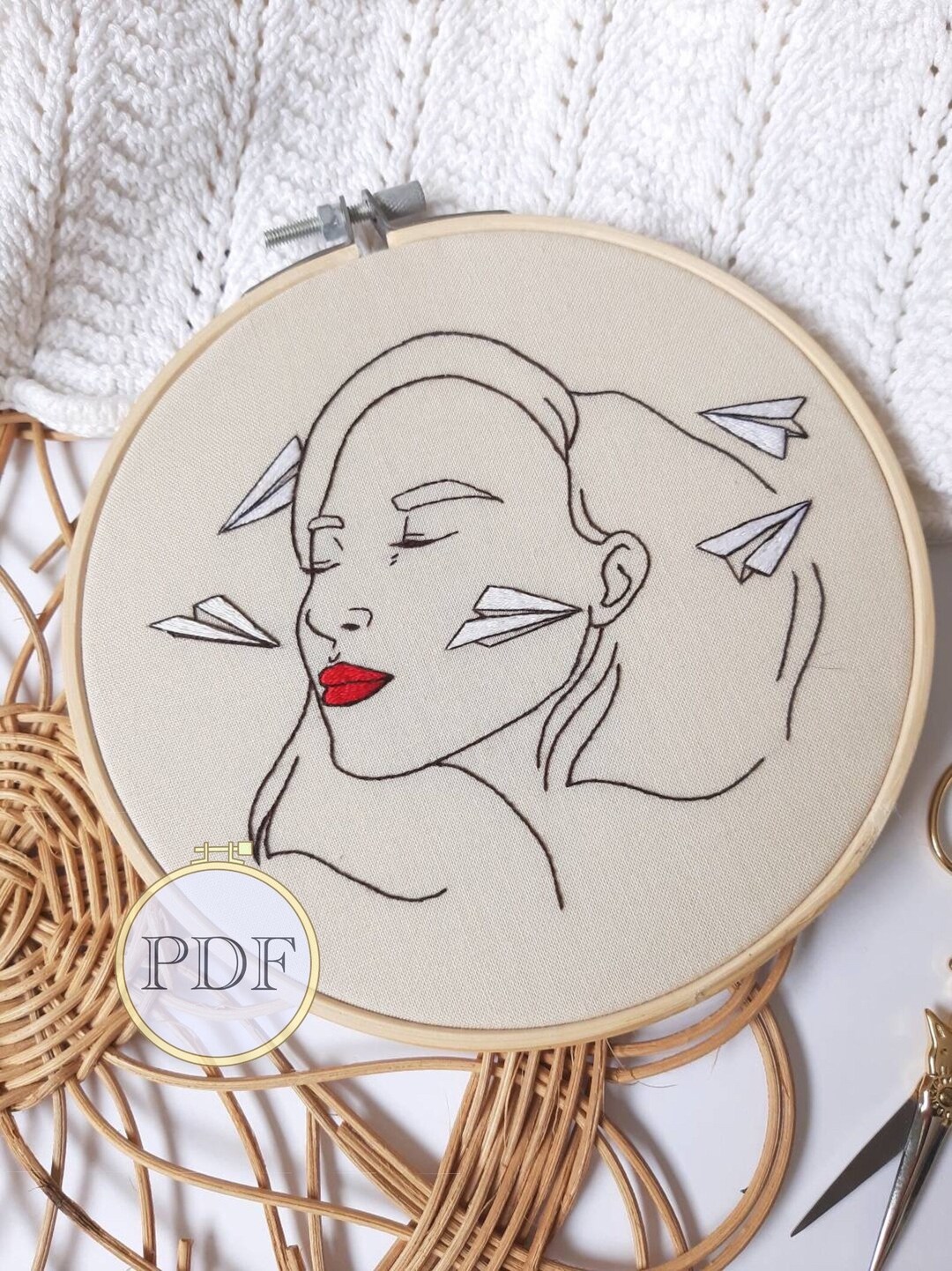 PDF Hand Embroidery Pattern - Paper Planes Hand Embroidery - Woman in ...
