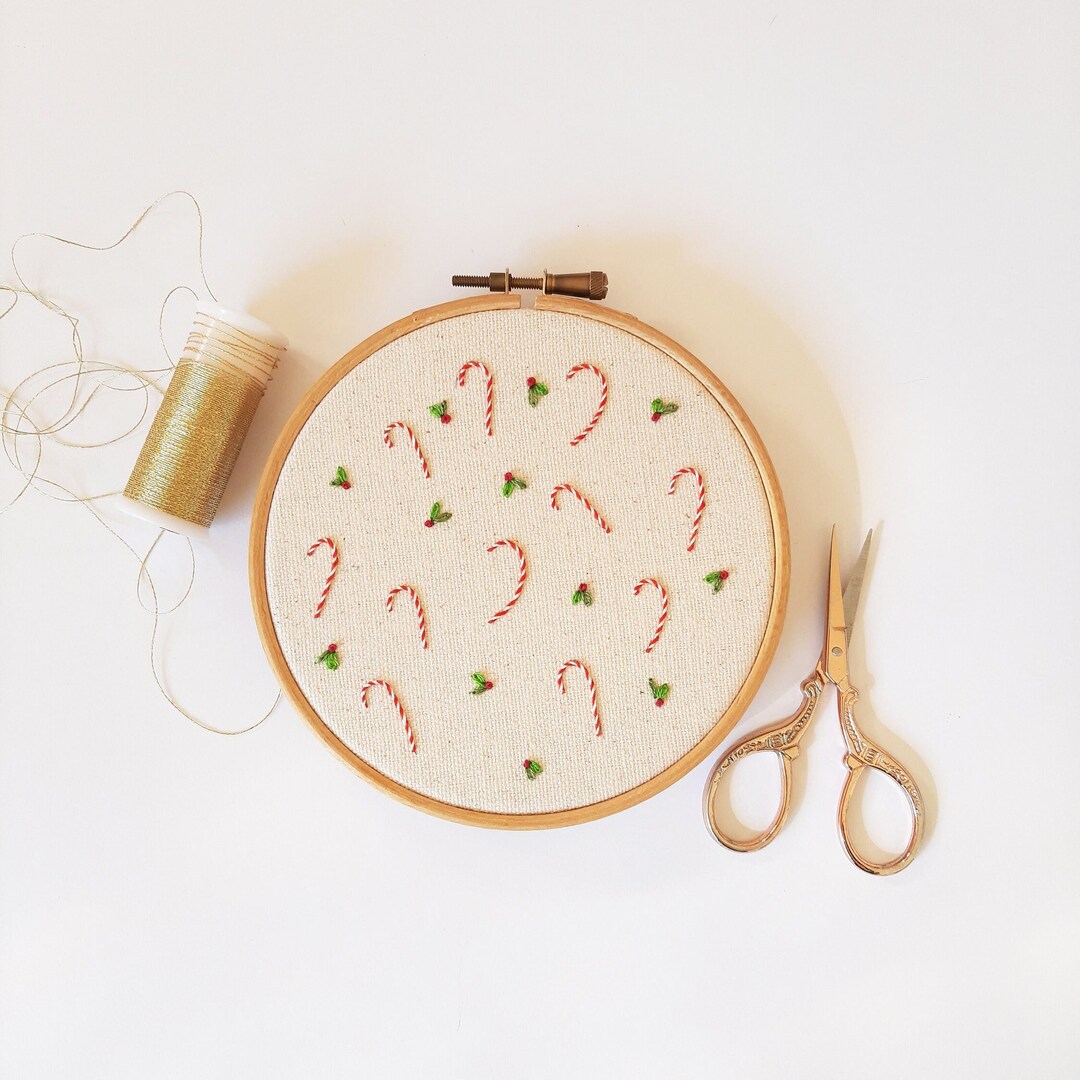 Candy Canes and Mistletoe Embroidery Pattern Easy Embroidery Pattern ...