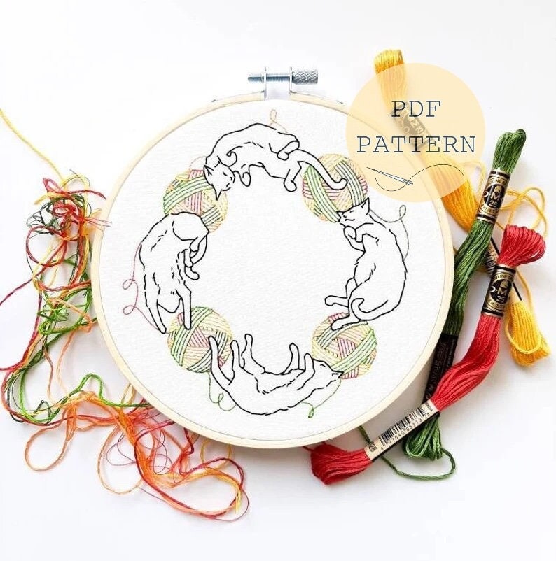 Nap Cats Hand Embroidery Pattern / Diy Embroidery Hoop / Pdf - Etsy