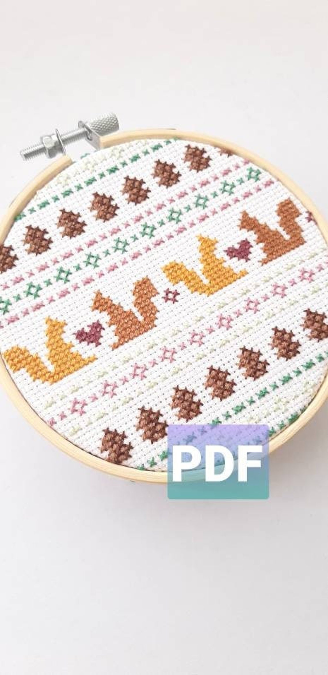 Squirrel Cross Stitch Pattern / Pine Cone Border Cross Stitch - Etsy