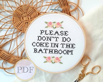Please Don't Do Coke in the Bathroom Completed Cross Stitch - Etsy