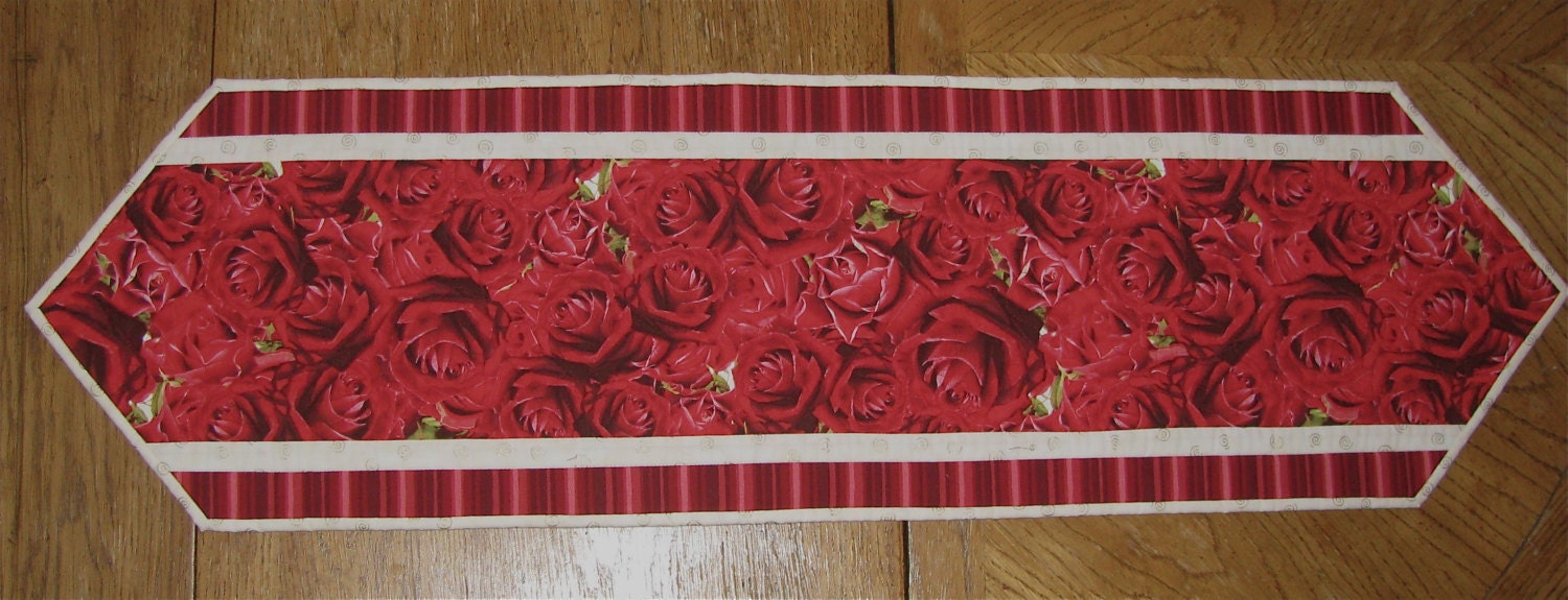 A Handmade Quilted Red Roses Table Runner Hand Crafted 42 - Etsy
