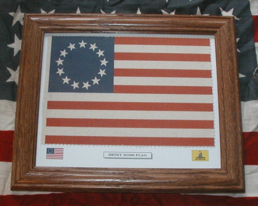 Framed Revolutionary War Flag, 13 Star American Flag, Betsy Ross Flag ...