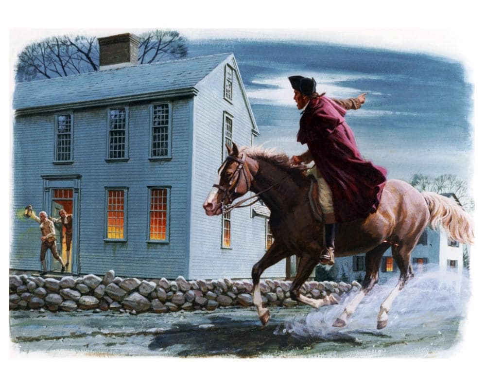 Framed American Revolutionary War Painting on Canvas. PAUL REVERE ...