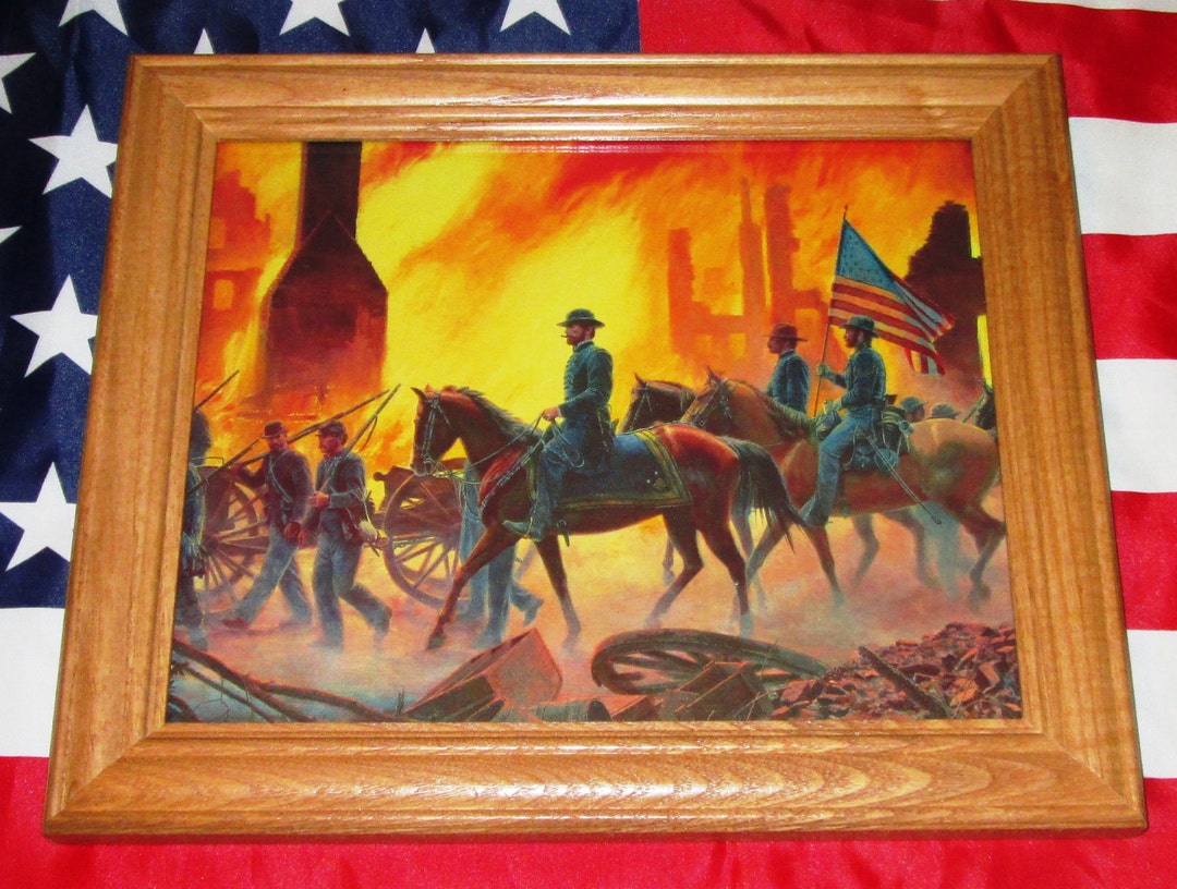 Framed American Civil War Print / Painting, GENERAL SHERMAN, Burning of ...