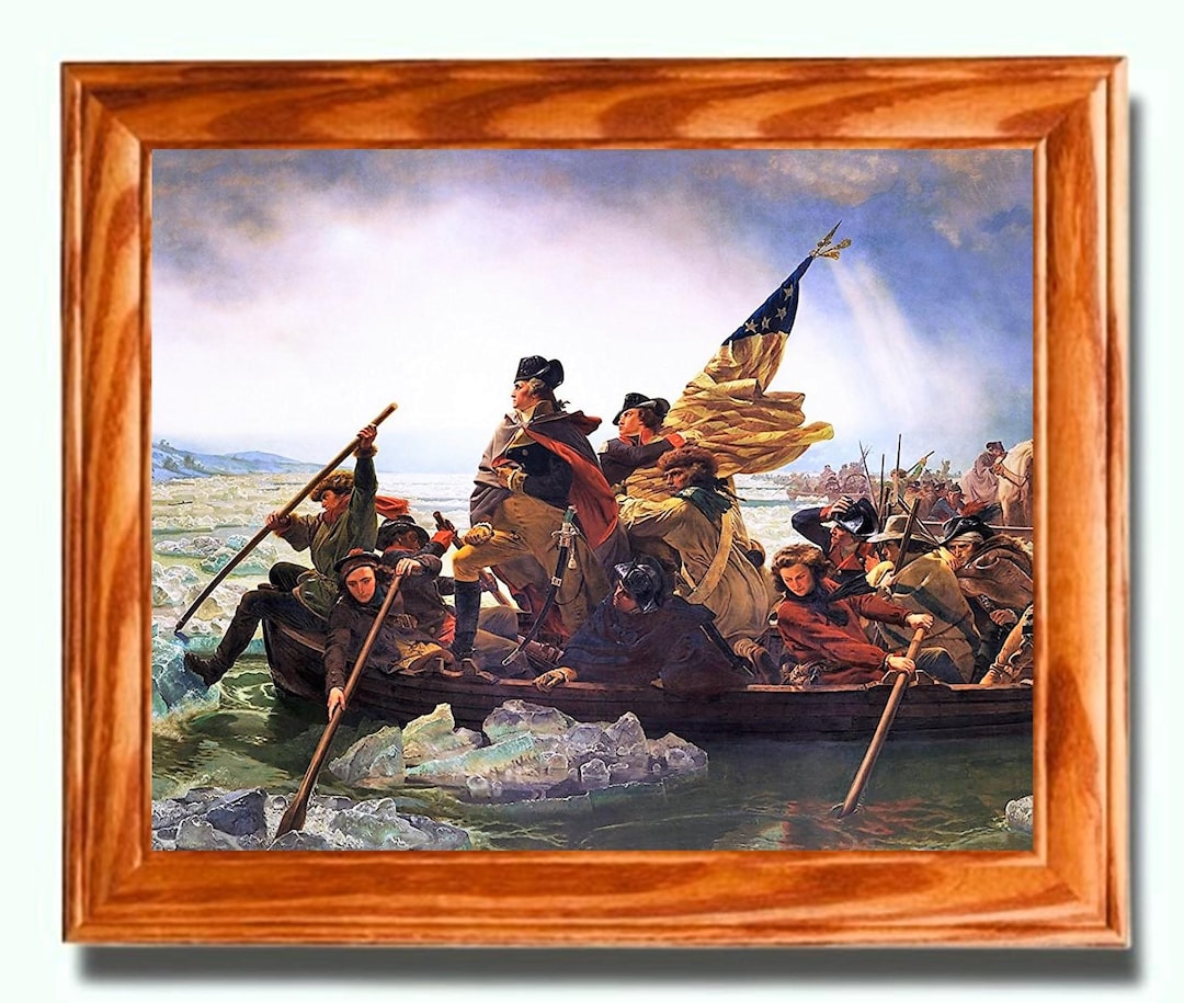 Framed Revolutionary War Painting on Canvas. George Washington Crossing ...