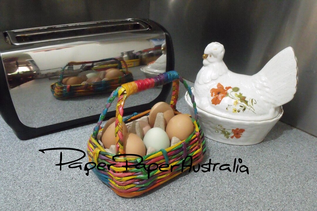 Woven Egg Basket With Handle, Colourful Gathering Basket, Egg Storage ...