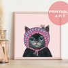 Cat Wall Art, Cute Pink Cat Printable, Nursery Wall Art, Pink Kitty Cat ...