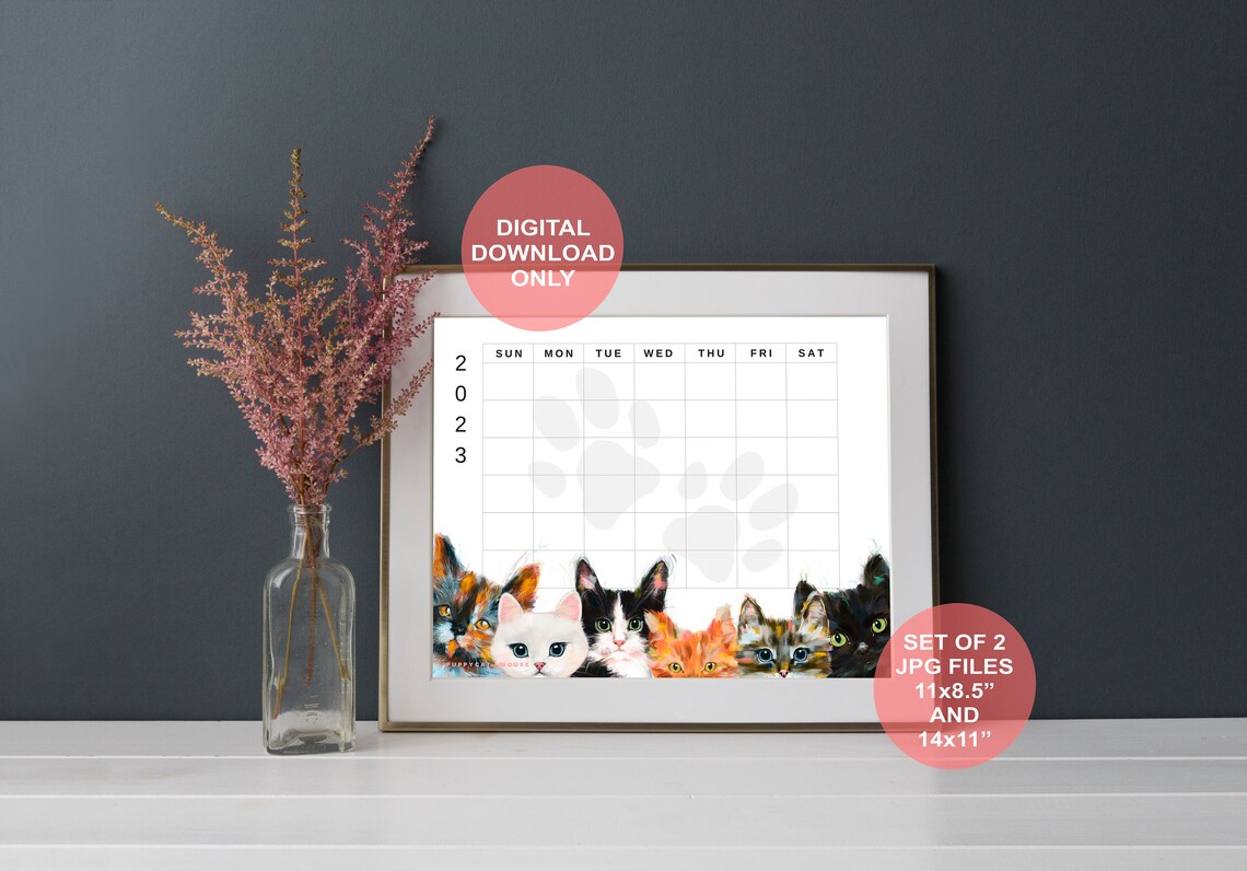 Cat Calendar Printable Cat Planner Blank Cat Calendar - Etsy