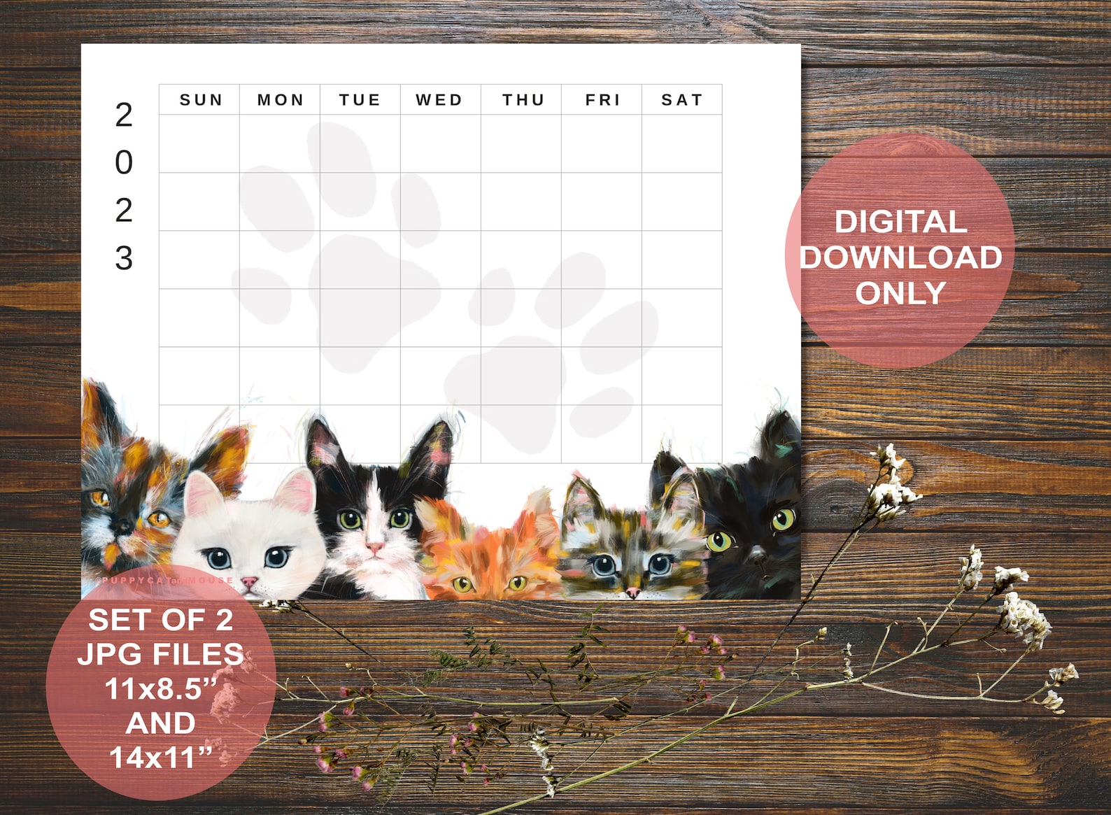 Cat Calendar Printable Cat Planner Blank Cat Calendar - Etsy