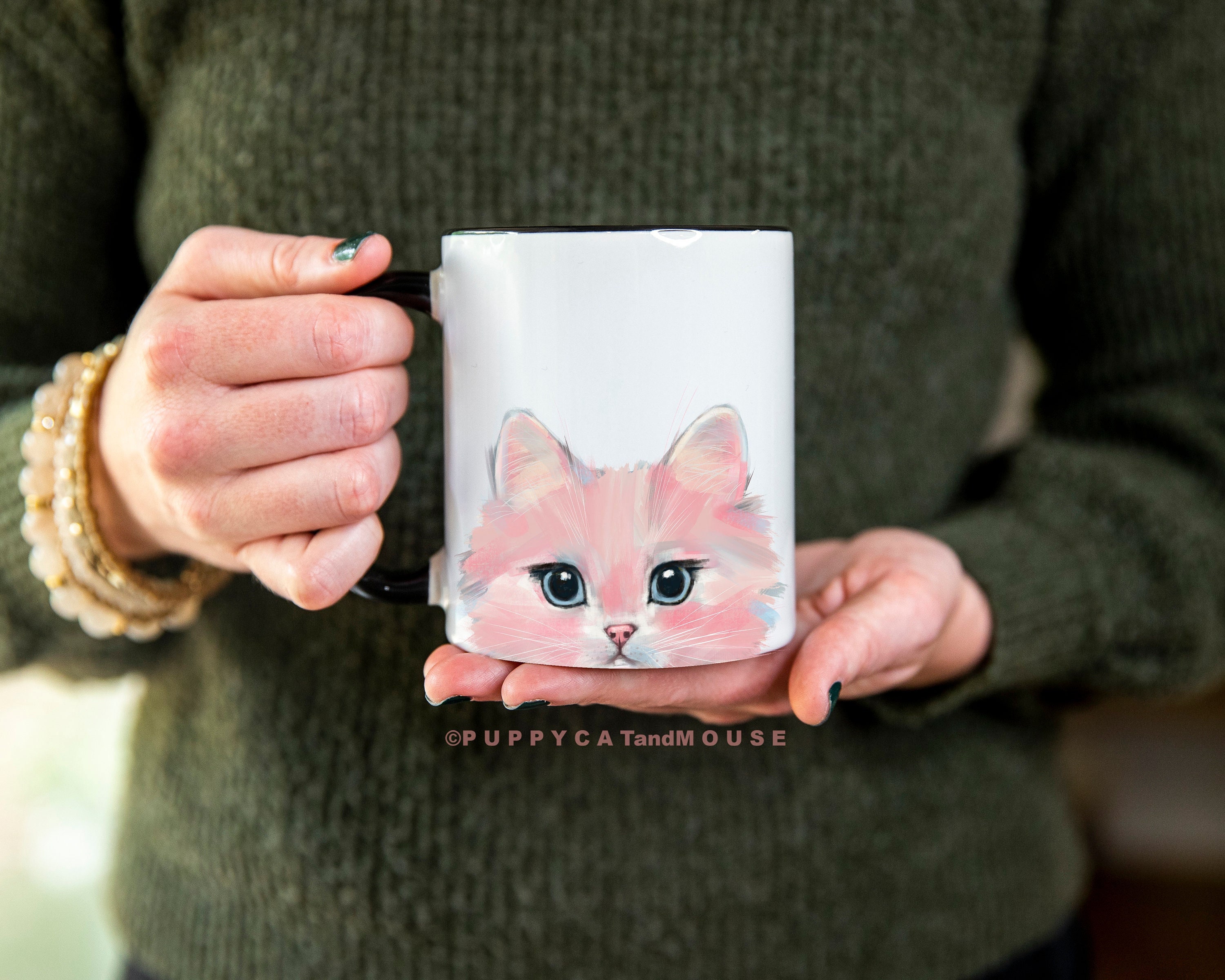 Pink Kitty Cat Coffee Mug, Cute Pink Rainbow Cat Lover Mom Gift, Funny ...