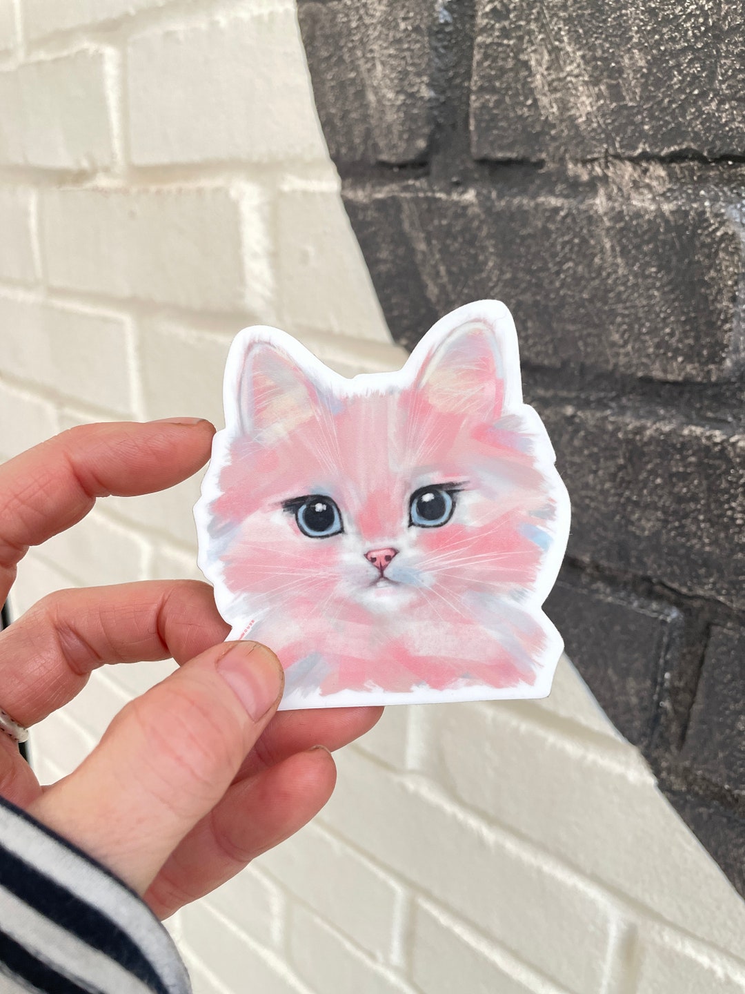 Cute Pink Kitty Cat Sticker, Funny Pink Cat, Peeking Pink Cat Boho ...