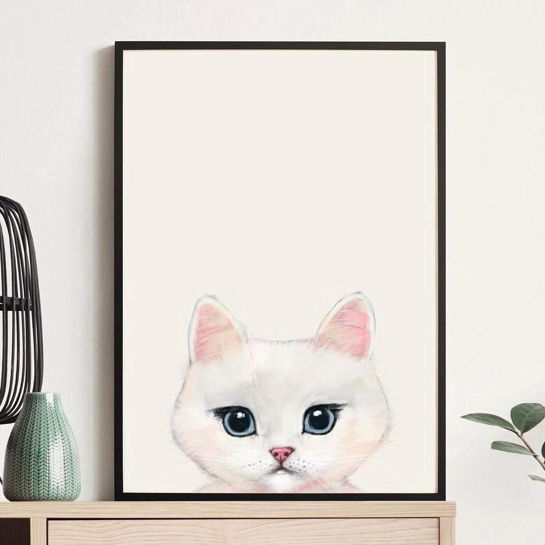 Modern White Cat Wall Art, Cute White Cat Printable, Painterly White ...