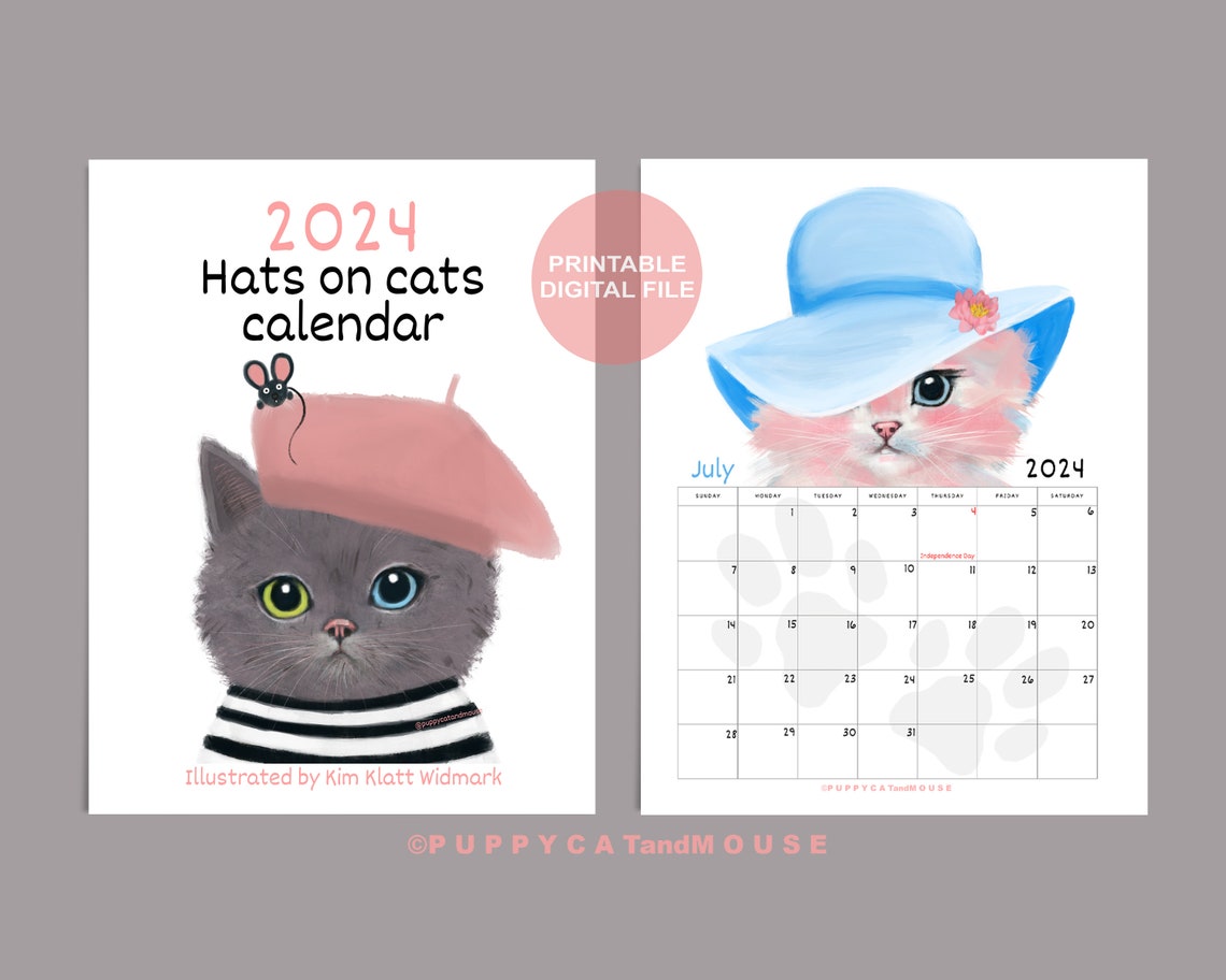 Cat Wall Calendar 2024, Printable Calendar, Funny Calendar, Cat Mom ...