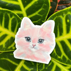 Cute Pink Kitty Cat Sticker, Funny Pink Cat, Peeking Pink Cat Boho ...