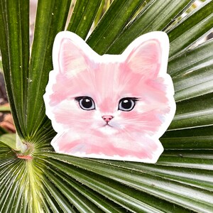 Cute Pink Kitty Cat Sticker, Funny Pink Cat, Peeking Pink Cat Boho ...