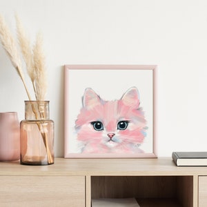 Cat Wall Art, Cute Pink Cat Printable, Nursery Wall Art, Pink Kitty Cat ...