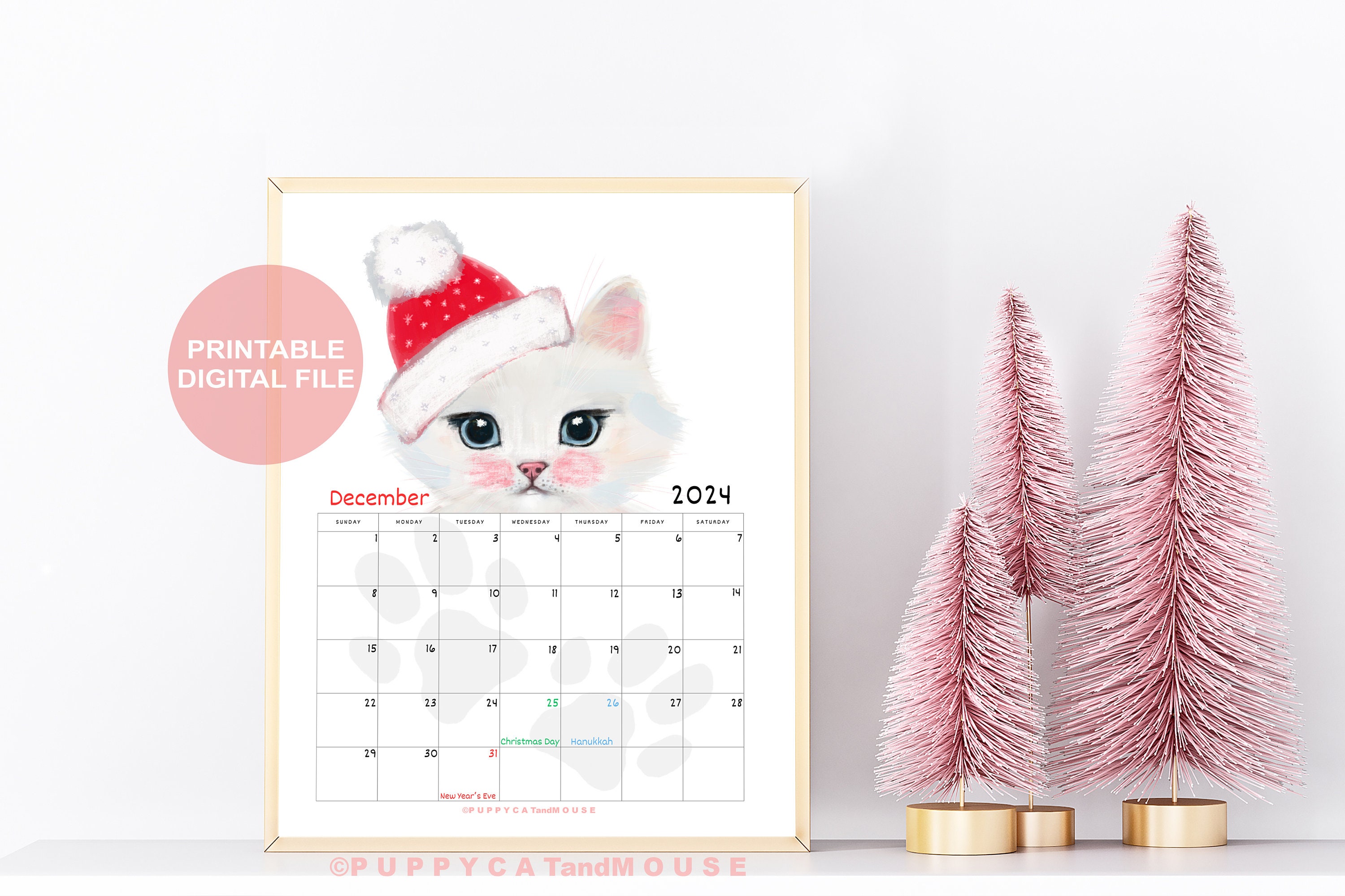 Cat Wall Calendar 2024, Printable Calendar, Funny Calendar, Cat Mom ...