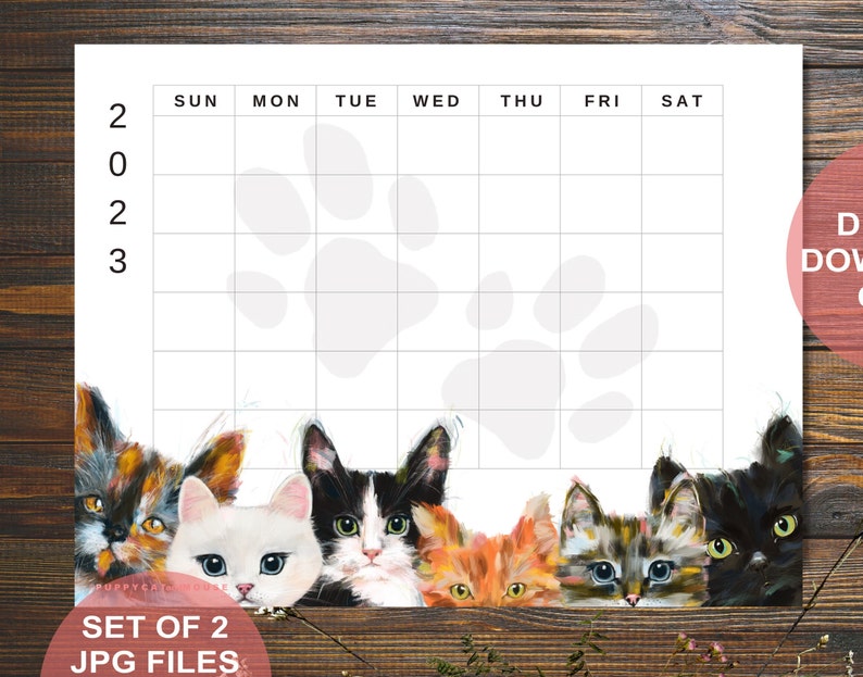 Cat Calendar Printable Cat Planner Blank Cat Calendar - Etsy