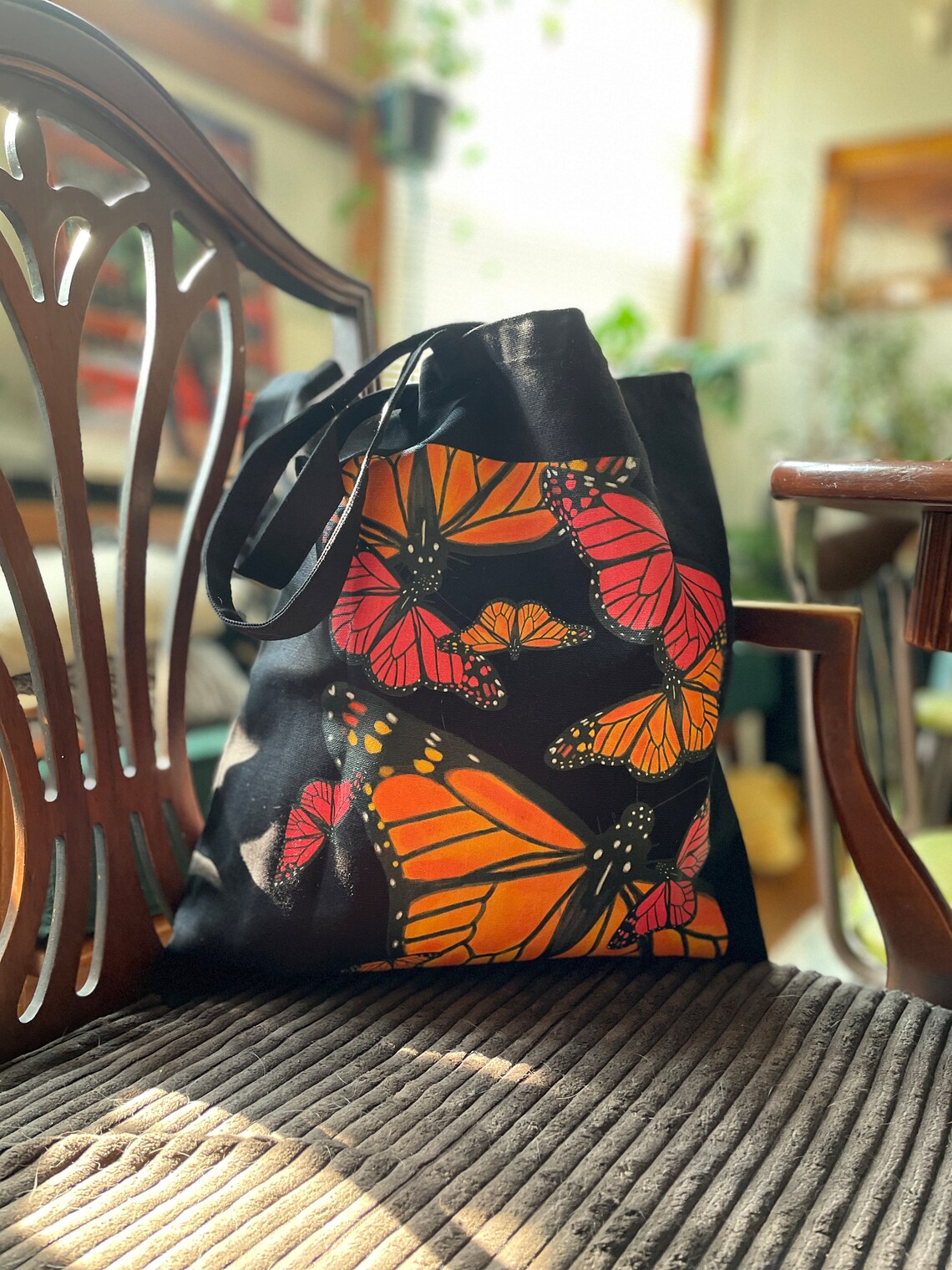 Monarch Butterfly Garden Cotton Canvas Tote Bag, Painterly Pink and ...