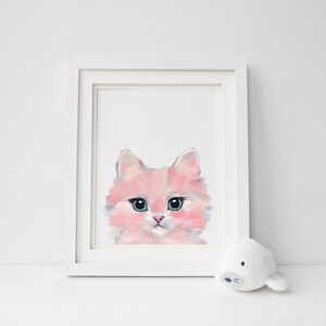 Cat Wall Art, Cute Pink Cat Printable, Nursery Wall Art, Pink Kitty Cat ...