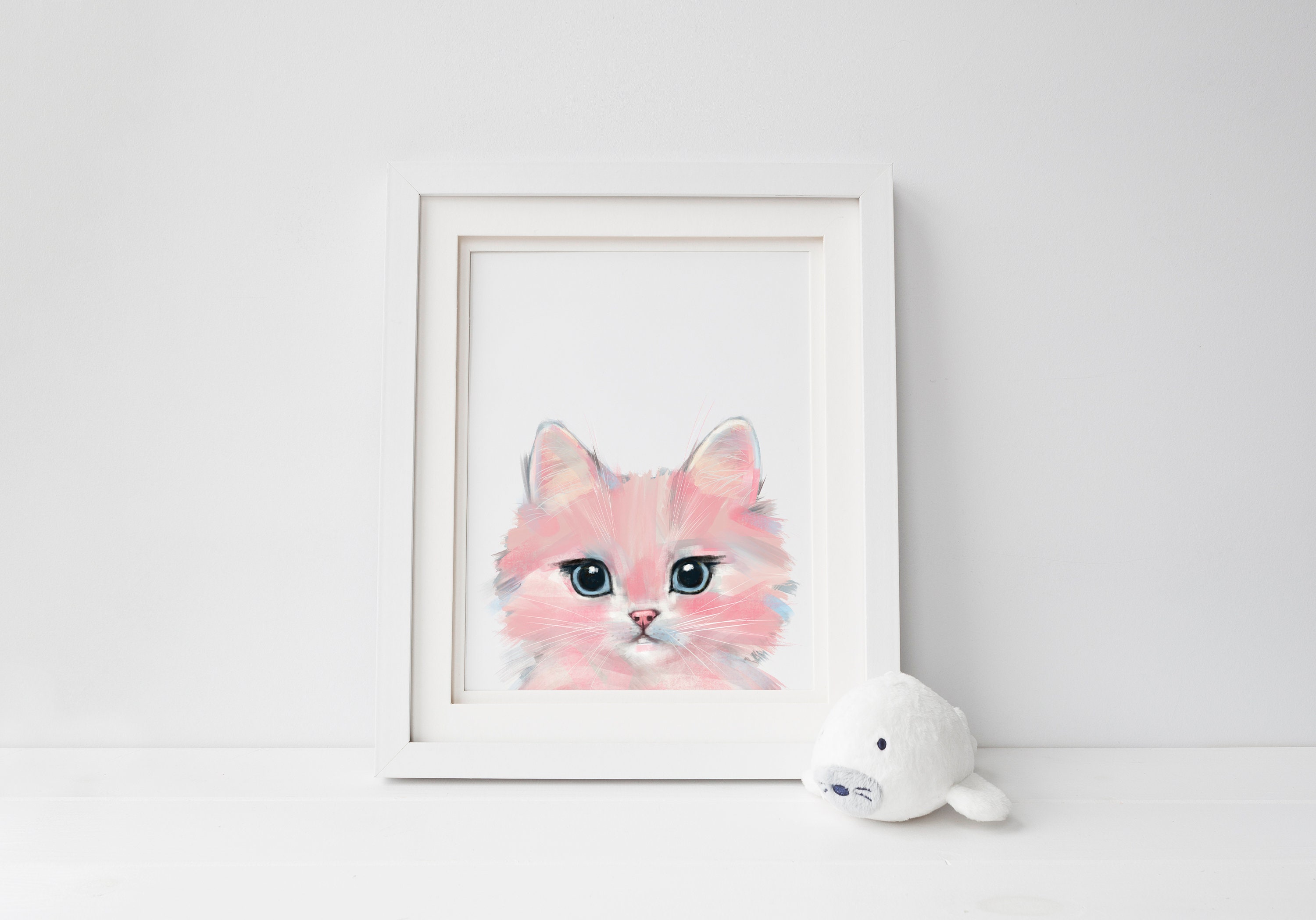 Cat Wall Art, Cute Pink Cat Printable, Nursery Wall Art, Pink Kitty Cat ...