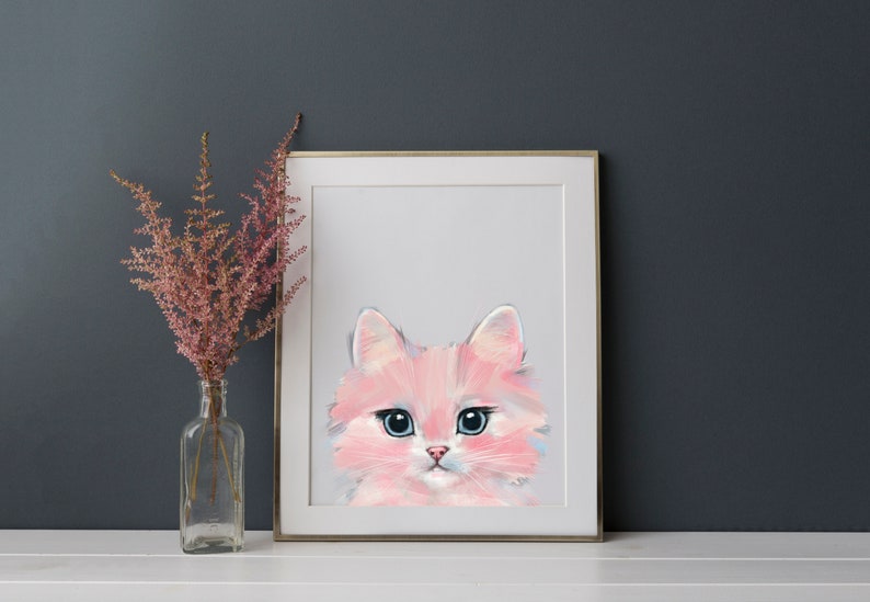Cat Wall Art Cute Pink Cat Printable Nursery Wall Art Pink - Etsy