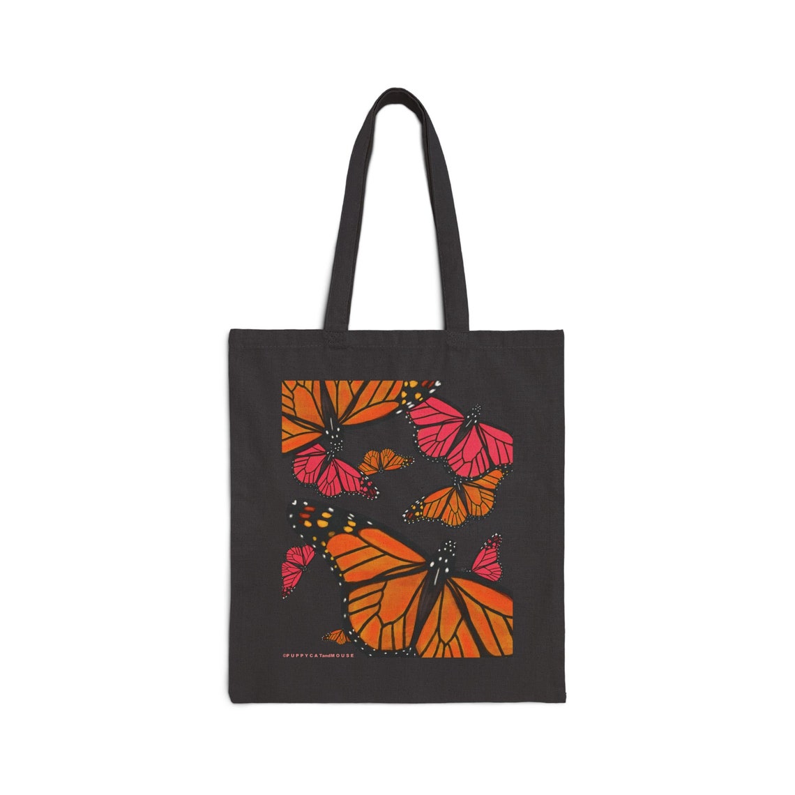 Monarch Butterfly Garden Cotton Canvas Tote Bag, Painterly Pink and ...