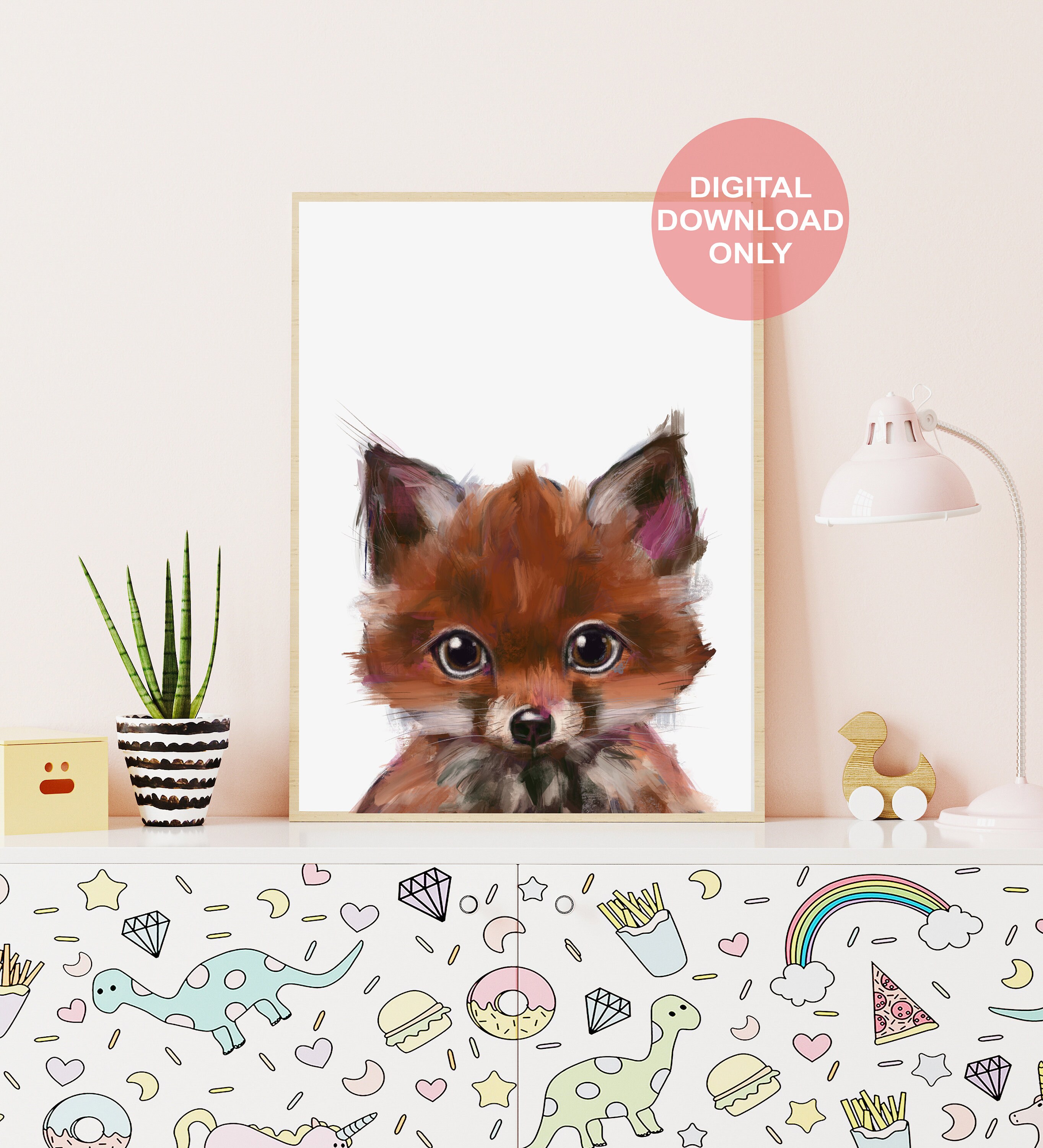 Woodland Animal Raccoon and Fox Nursery Wall Art, Cute Painterly Baby ...