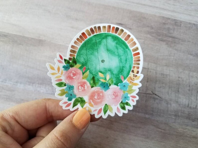 Hobbit Hole Watercolor Sticker Green Floral Door Floral | Etsy
