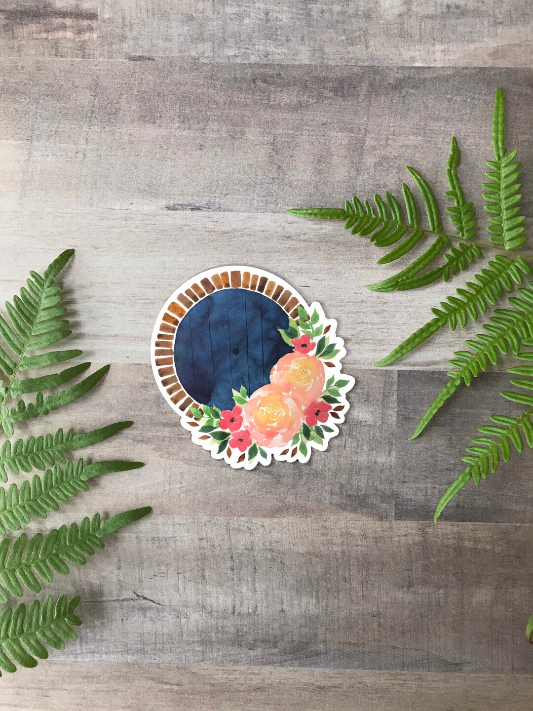 Hobbit Hole Watercolor Sticker Navy Floral Door Painting Hobbit at ...