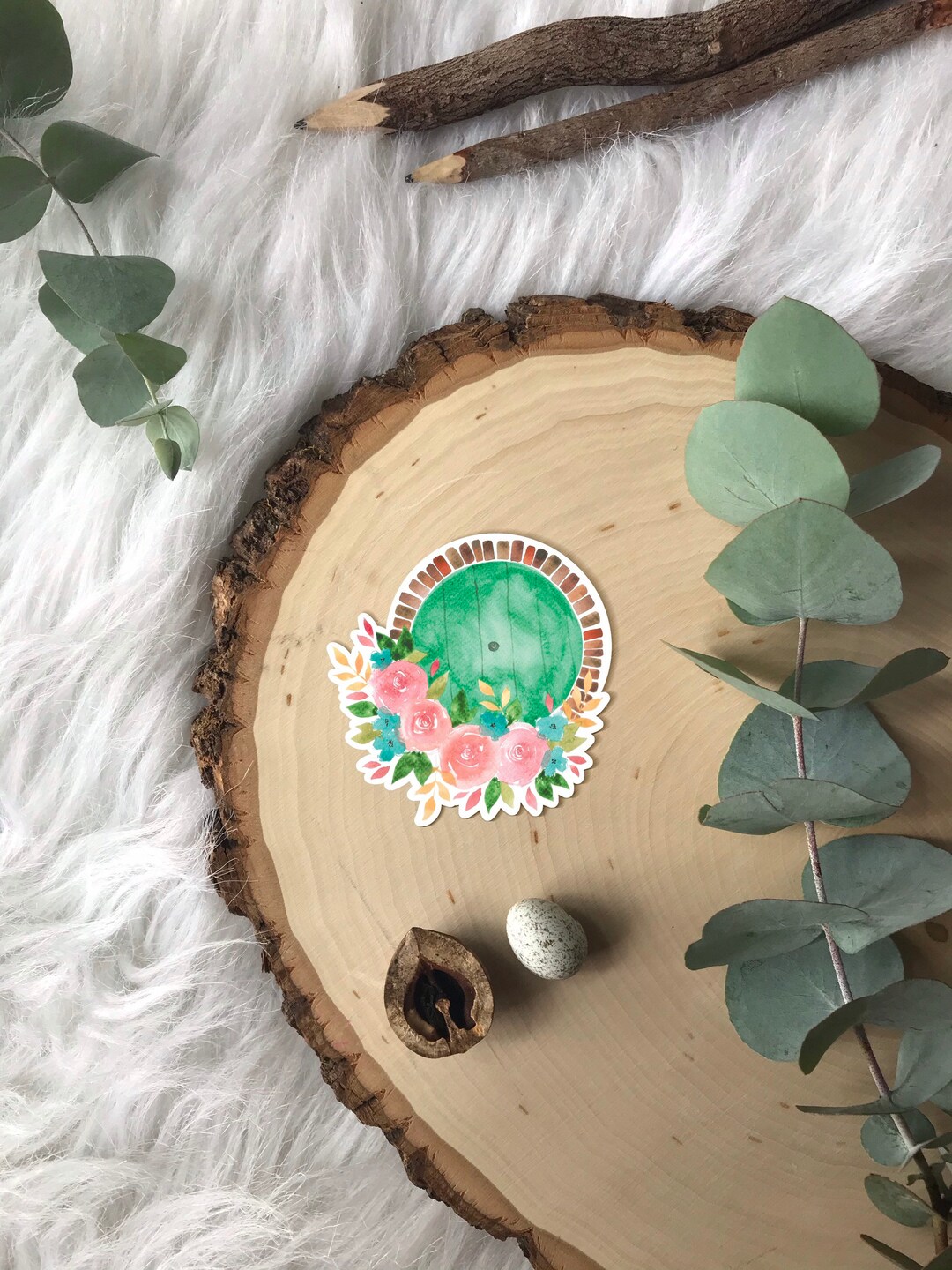 Hobbit Hole Watercolor Sticker | Green Floral Door | Floral Painting ...