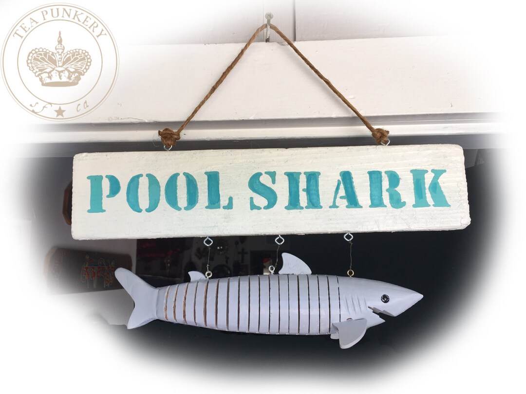 Pool Shark Sign Salvaged Wood Beach Decor - Etsy