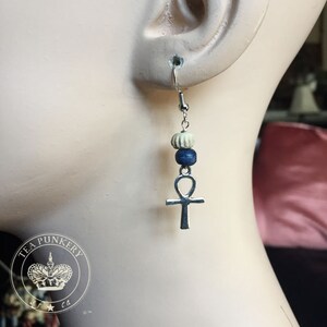 Ankh Dark Blue Bone Dangle Earrings | Etsy